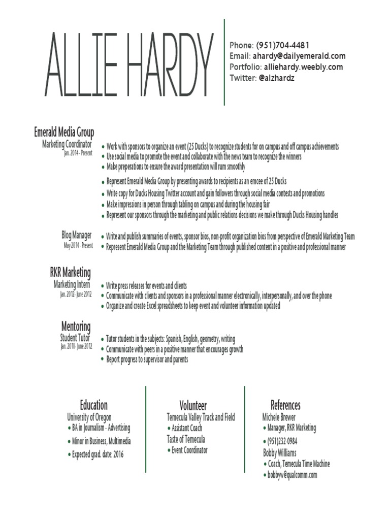 Allie Hardy: Marketing & Event Coordinator | PDF