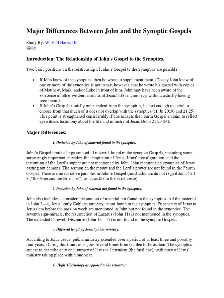 Major Differences Between John and the Synoptic Gospels | Gospel Of ...