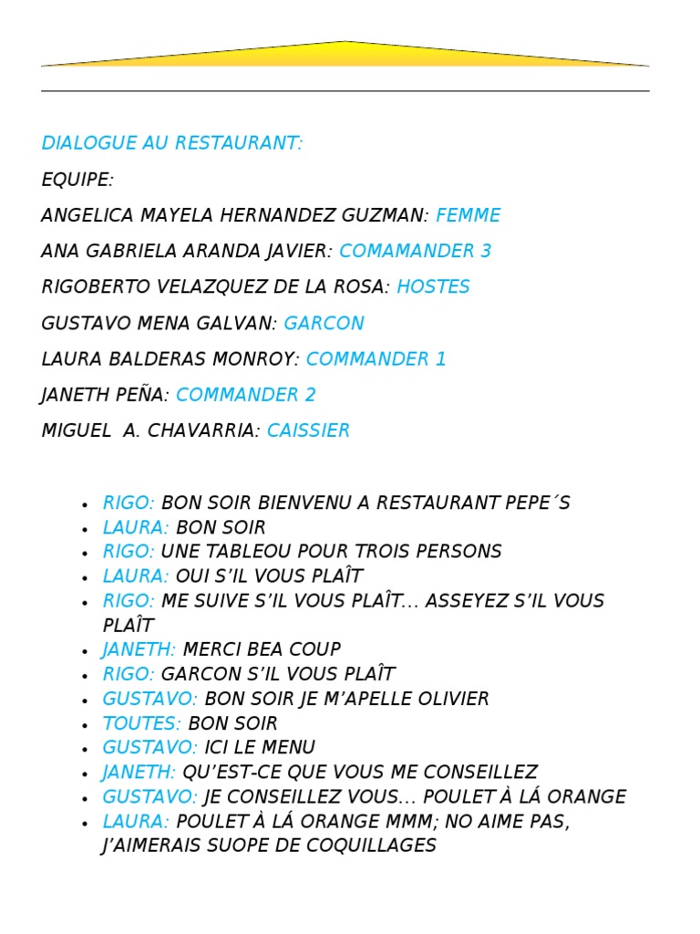 Dialogue Au Restaurant | PDF