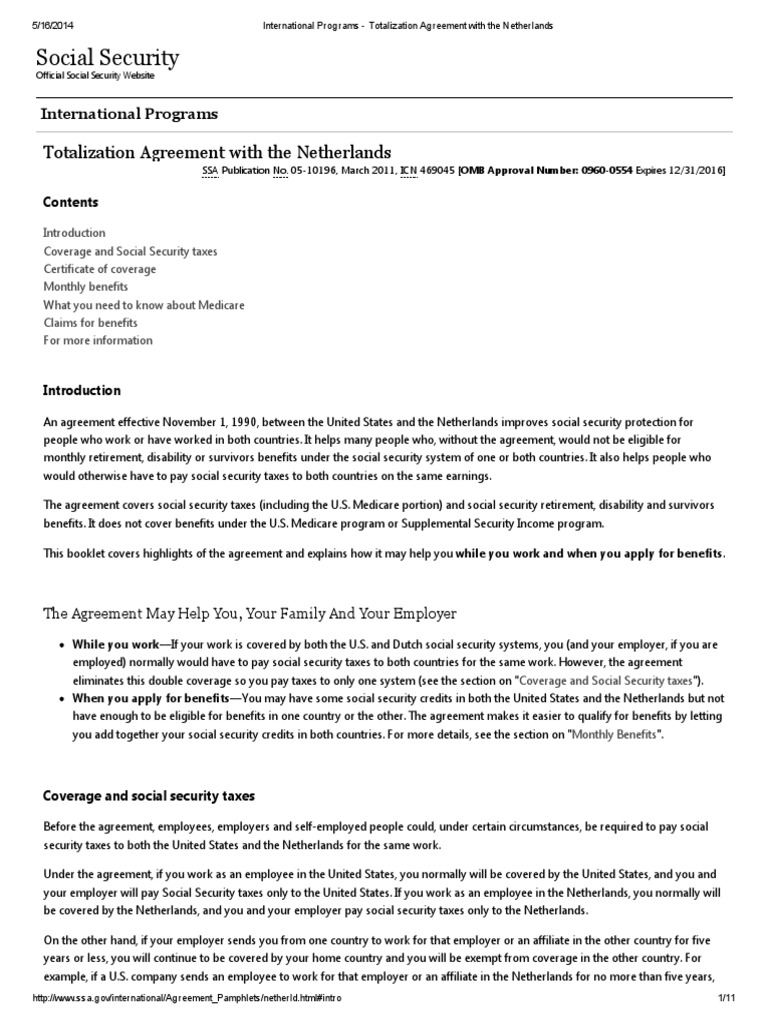 US-Netherlands Social Security Agreement | PDF | Social Security ...