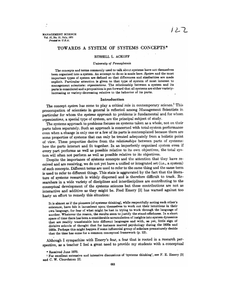 Ackoff System of Systems | PDF