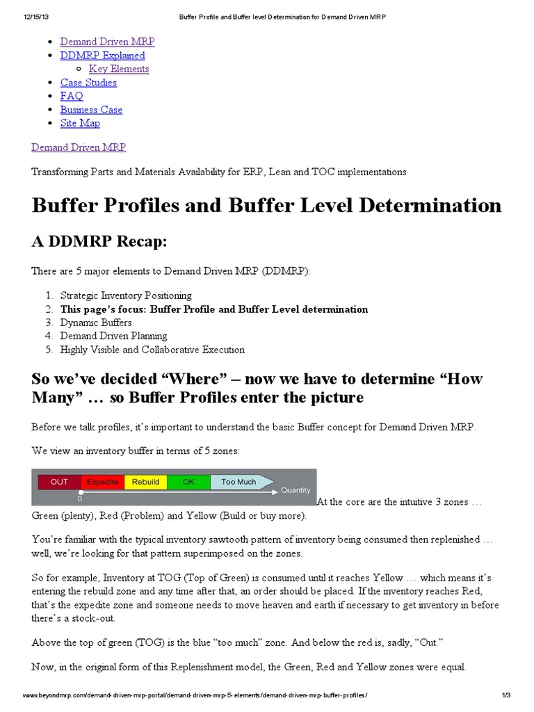 Buffer Profile And Buffer Level Determination For Demand Driven Mrp Pdf Inventory Business
