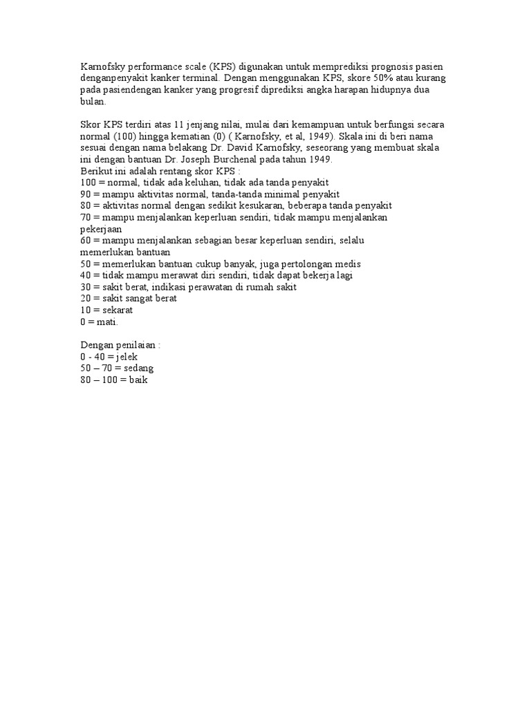 Karnofsky Performance Scale | PDF