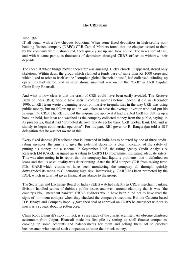 CRB Complete Scam | PDF | Reserve Bank Of India | Non Bank Financial ...