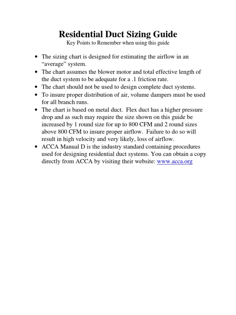 Residential Duct Sizing Guide | PDF