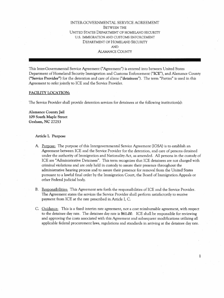 Alamance County Jail (North Carolina) Intergovernmental Service Agreement (IGSA) With ICE | PDF ...