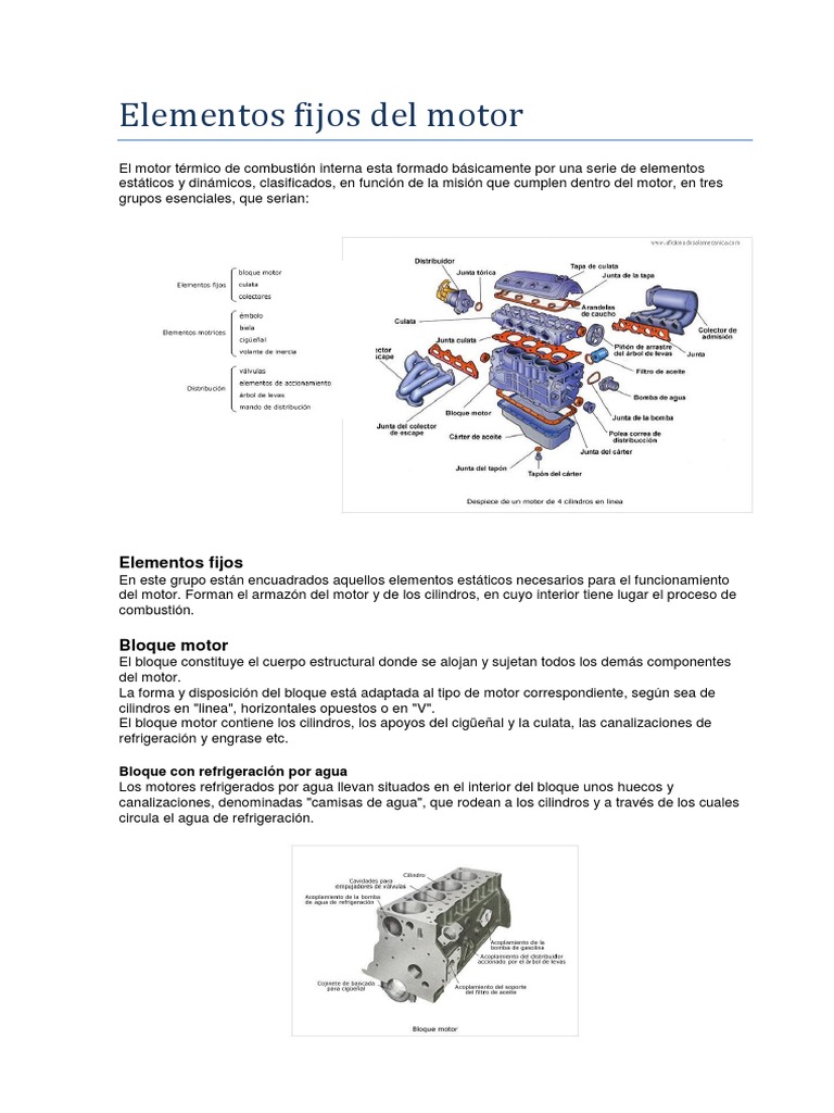 Elementos Fijos Del Motor | PDF | Motor de combustión interna | Motor ...