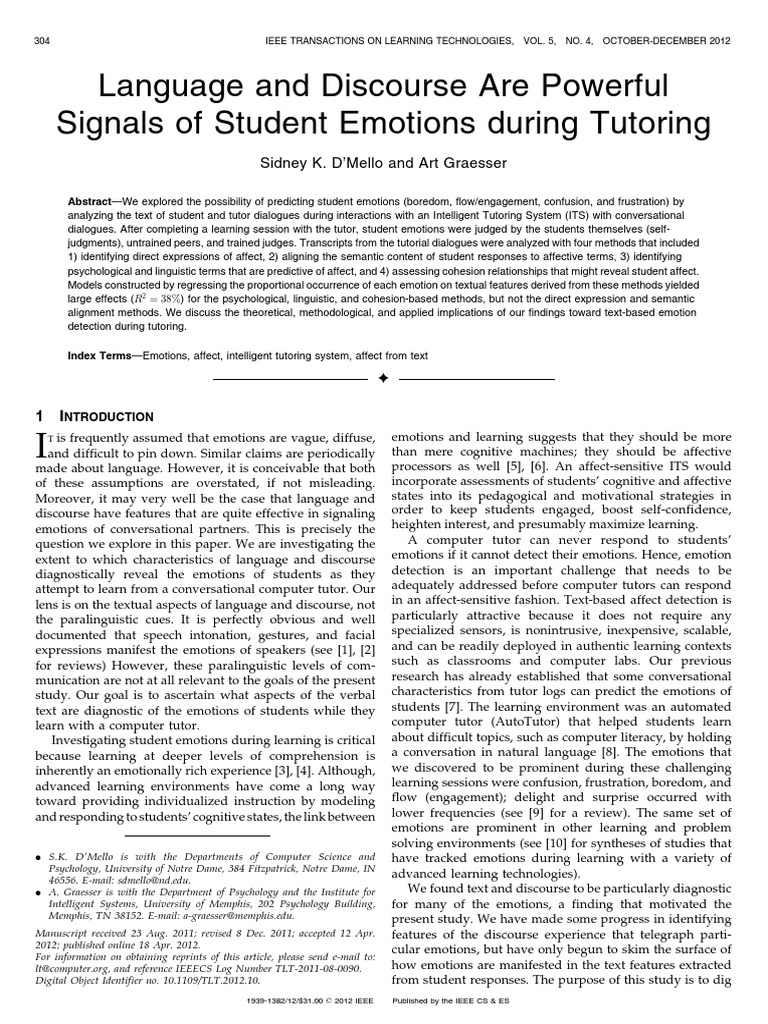 Language and Discourse Are Powerful Signals of Student Emotions During ...