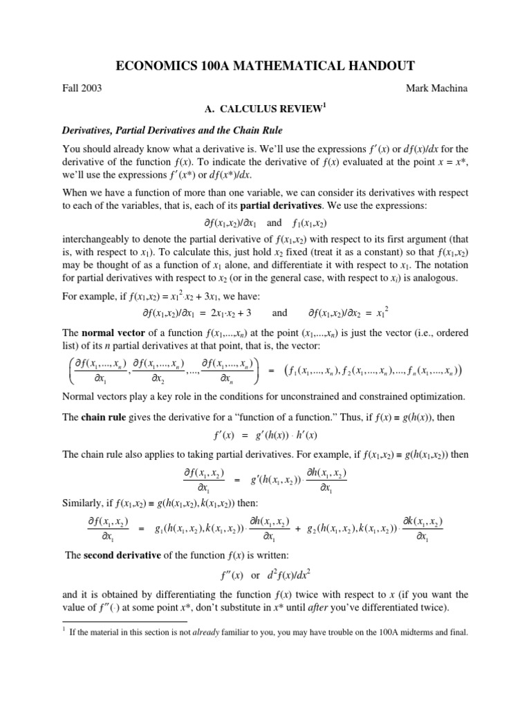 UCSD - ECON 100A Math Handout | PDF | Mathematical Optimization ...