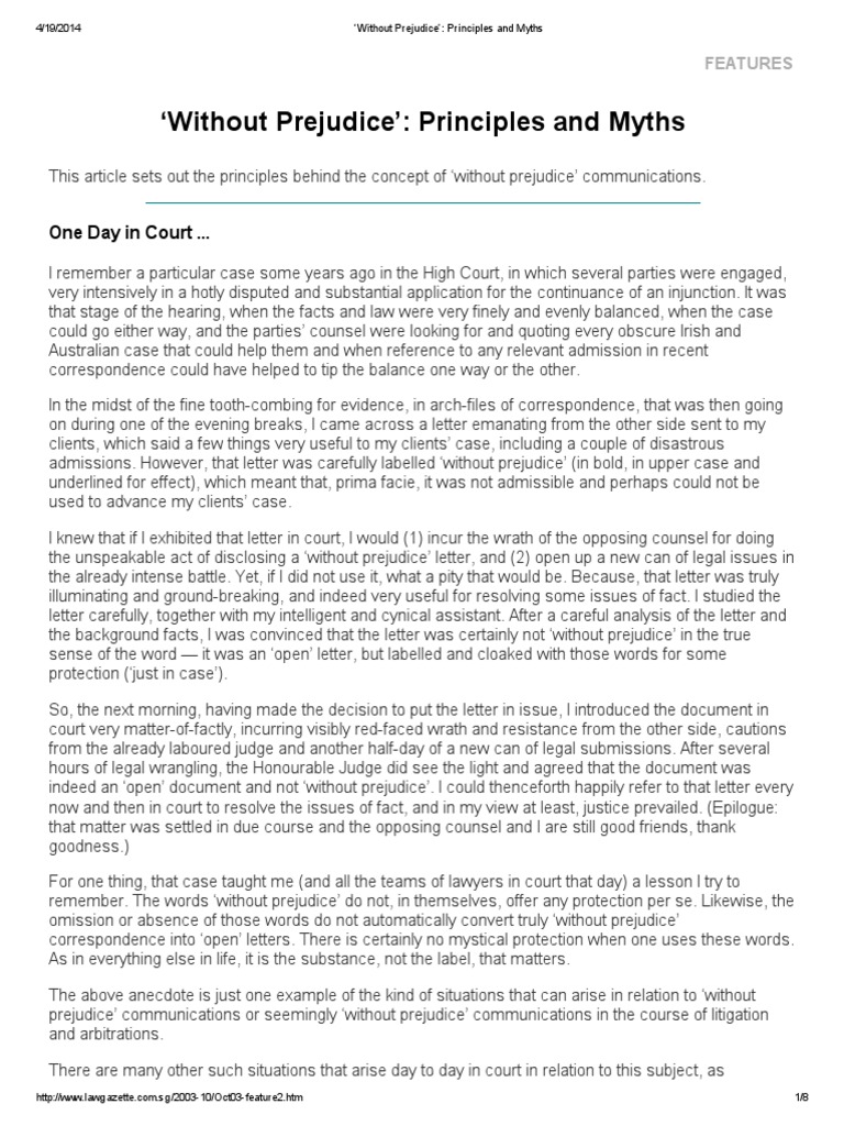 ‘Without Prejudice’_ Principles and Myths | Prejudice (Legal Term ...
