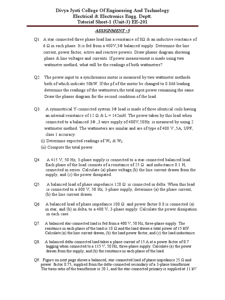 Basic Electrical Technology Assignment | PDF | Electrical Impedance | Force