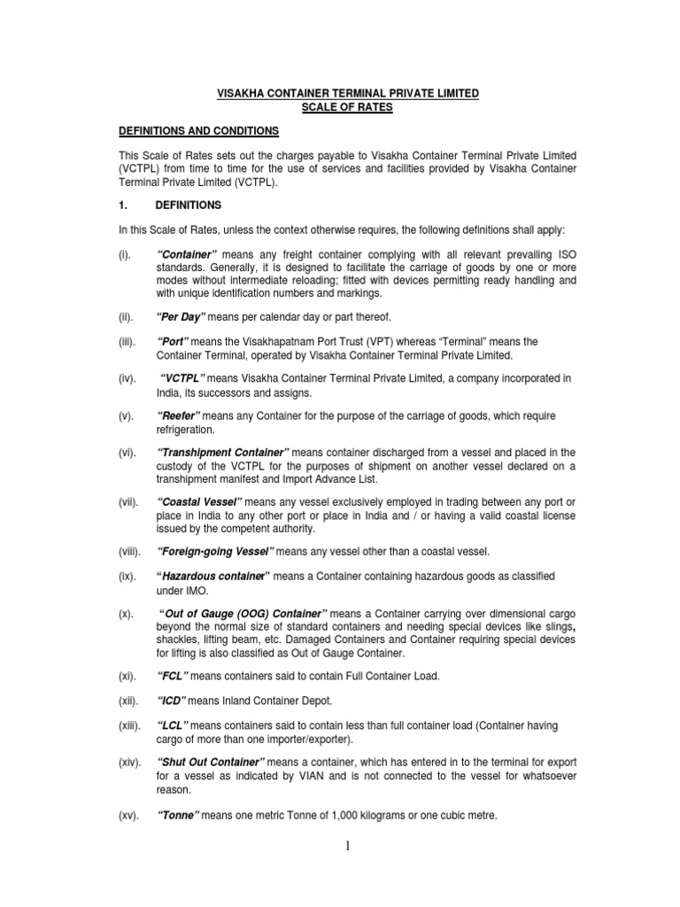 VCTPL Tariff | PDF | Containerization | Cargo