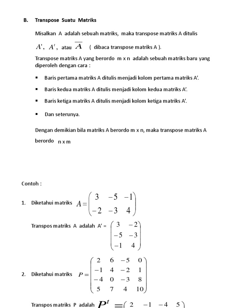 Transpose Matriks | PDF | Metode & Bahan Ajar