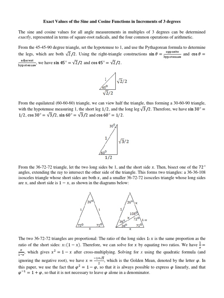 + Exact Sin Cos Values in Increments of 3 Degrees | PDF | Trigonometric ...