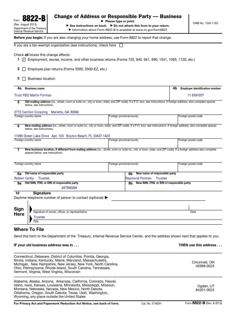 IRS Form 8822-B: Business Address Change | PDF | Address (Geography ...
