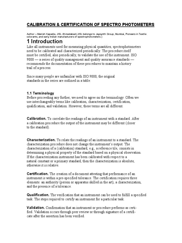 Calibration Certification of Spectrophotometers | PDF | Calibration ...