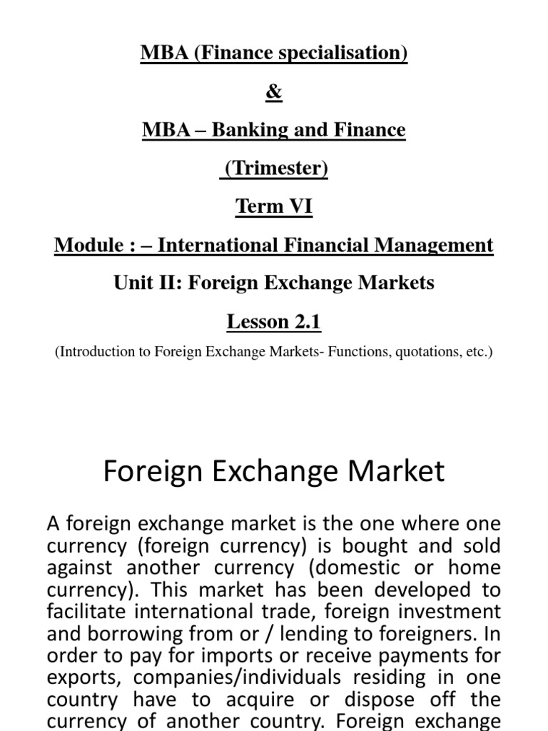 Lesson 2.1 Foreign Exchange Market | PDF | Exchange Rate | Foreign ...
