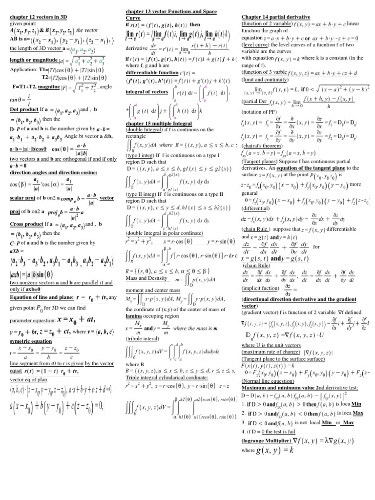 ECE 440 Cheat Sheet | PDF | Derivative | Euclidean Vector