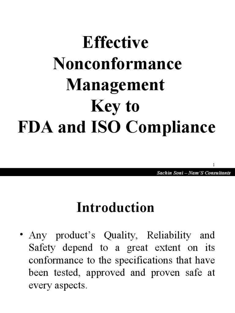 Non Conformance Management | Food And Drug Administration ...