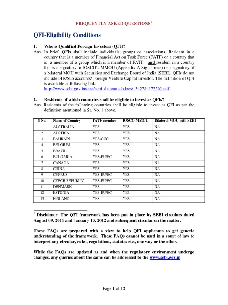 QFI Eligibility Conditions | PDF | Stocks | Securities (Finance)