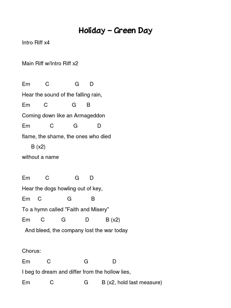 Green Day - Holiday Chords | PDF