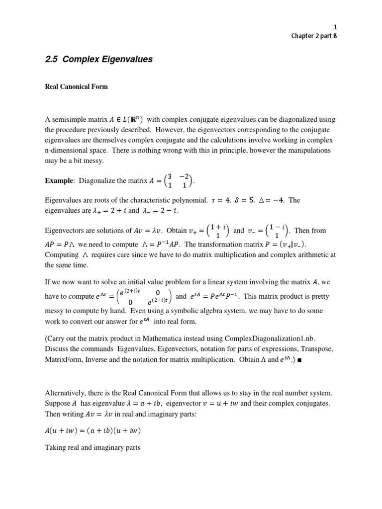 Complex Eigenvalues and Real Canonical Form | PDF | Eigenvalues And ...