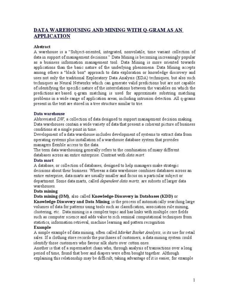 Data Warehousing and Mining With Q-Gram As An Application | PDF | Data Mining | Data Warehouse