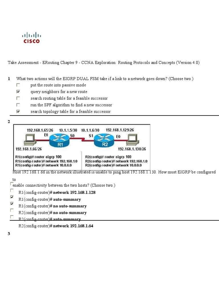 Take Assessment - ERouting Chapter 9 - CCNA Exploration: Routing | PDF Take Assessment - ERouting Chapter 9 - CCNA Exploration: Routing | PDF
