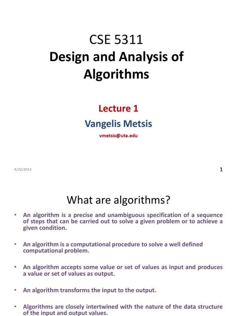 Design and Analysis of Algorithms: Vangelis Metsis | PDF | Algorithms | Computer Data Storage