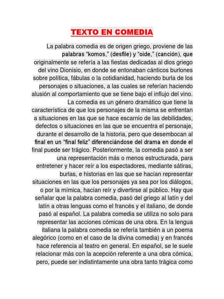 Ejemplos y características de comedia | PDF | Comedia | Idiomas