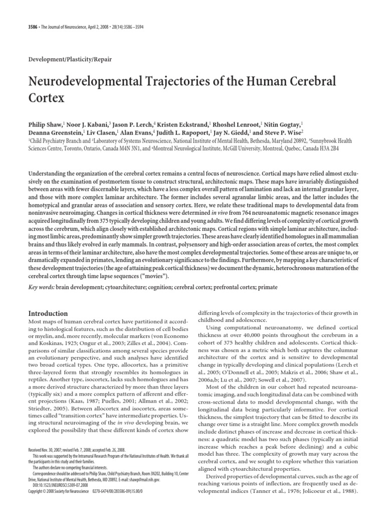 Shaw Et Al. 2008 | PDF | Neocortex | Cerebral Cortex