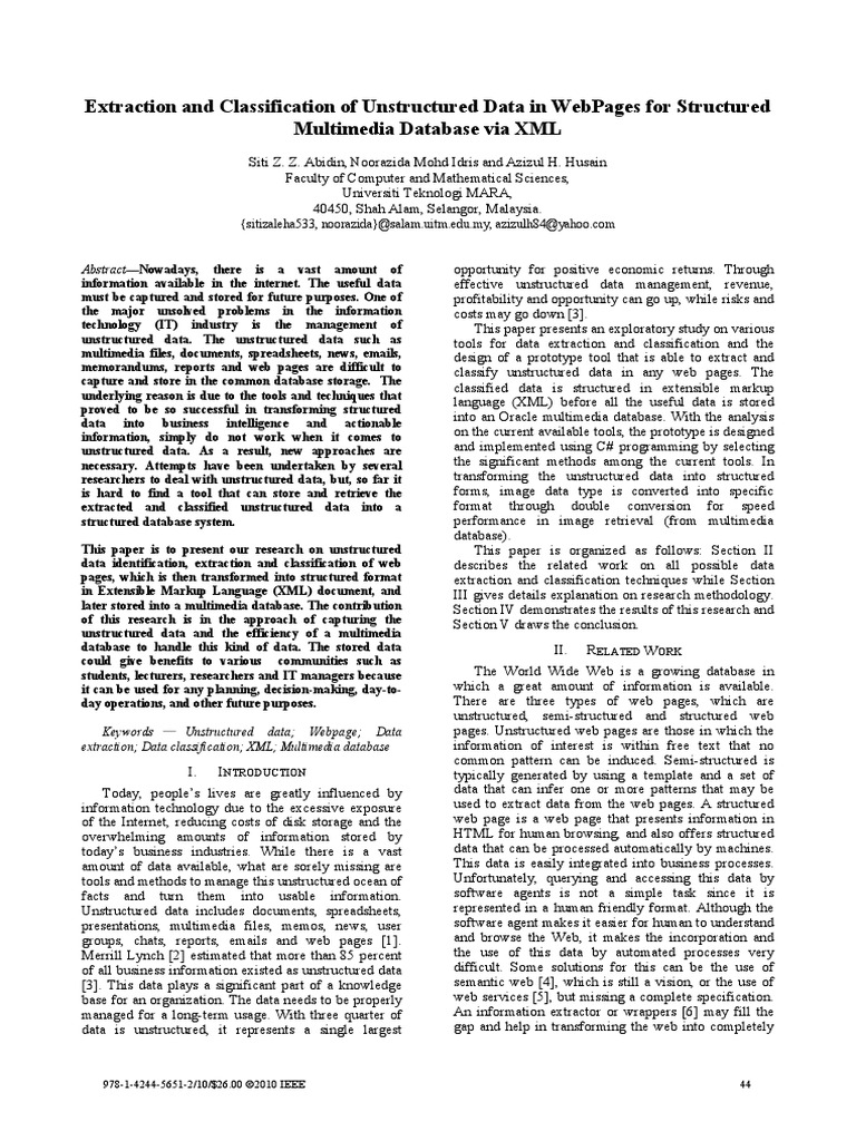 Extraction and Classification of Unstructured Data in Webpages For Structured Multimedia ...