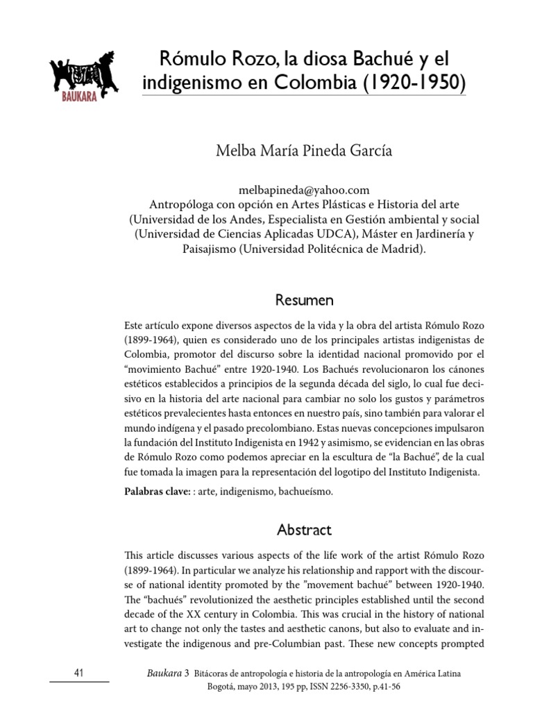 Romulo Rozo, La Diosa Bachué y El Indigenismo en Colombia. | PDF ...