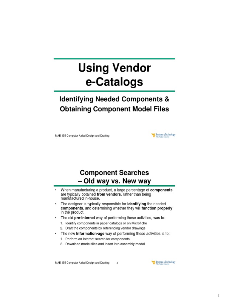 Using Vendor E-Catalogs: Identifying Needed Components & Obtaining ...