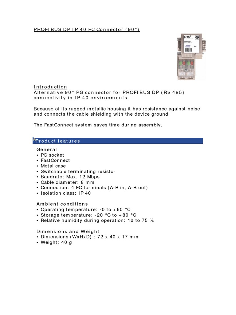 PROFIBUS DP IP 40 90° Connector | PDF | Computers | Technology ...