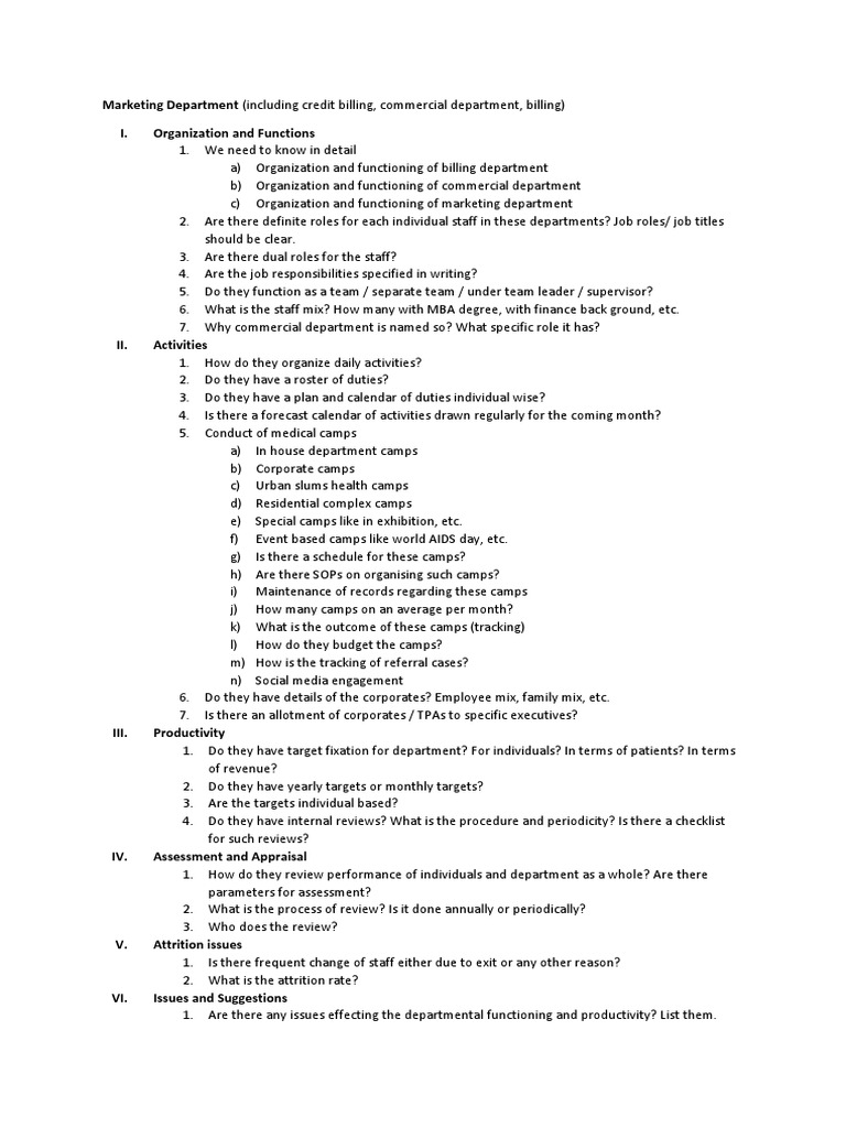 Marketing Dept Questionnaire | PDF | Performance Appraisal | Employment