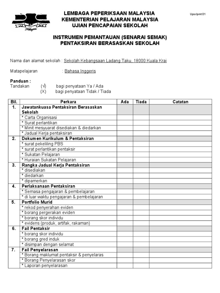 Borang CheckList SBOA 2010 | PDF