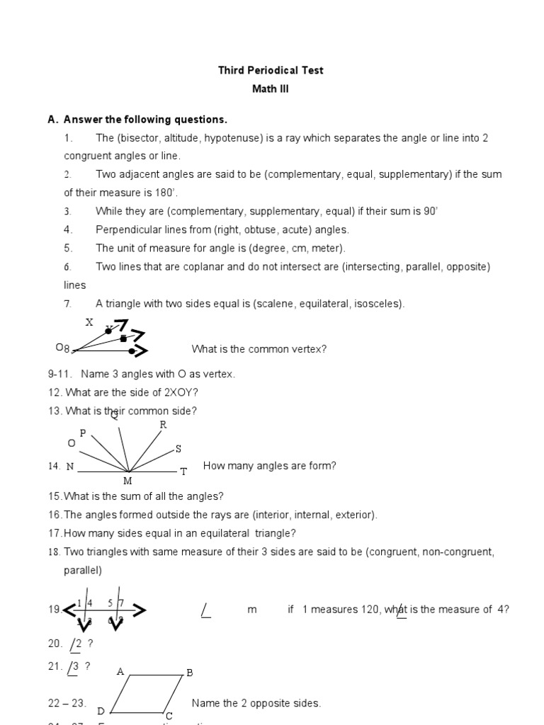 Grade 7 Math Exam Review Questions | PDF | Euclid | Triangle