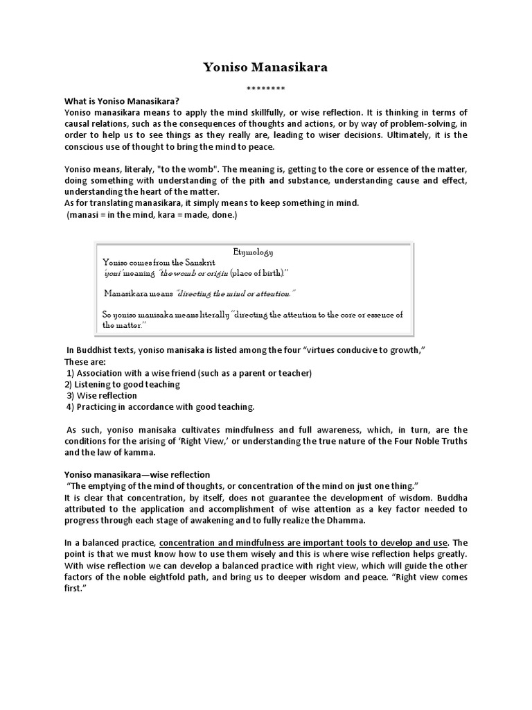 Yoniso Manasikara | PDF | Noble Eightfold Path | Sati (Buddhism)