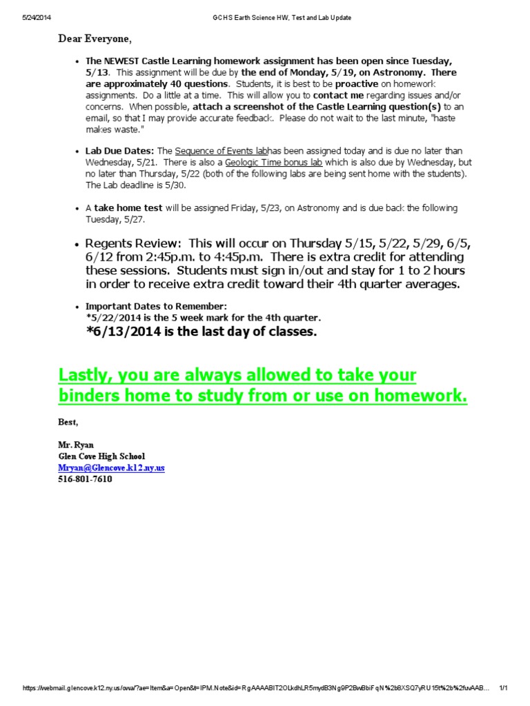 Weekly Email Address To Parent and Students | PDF