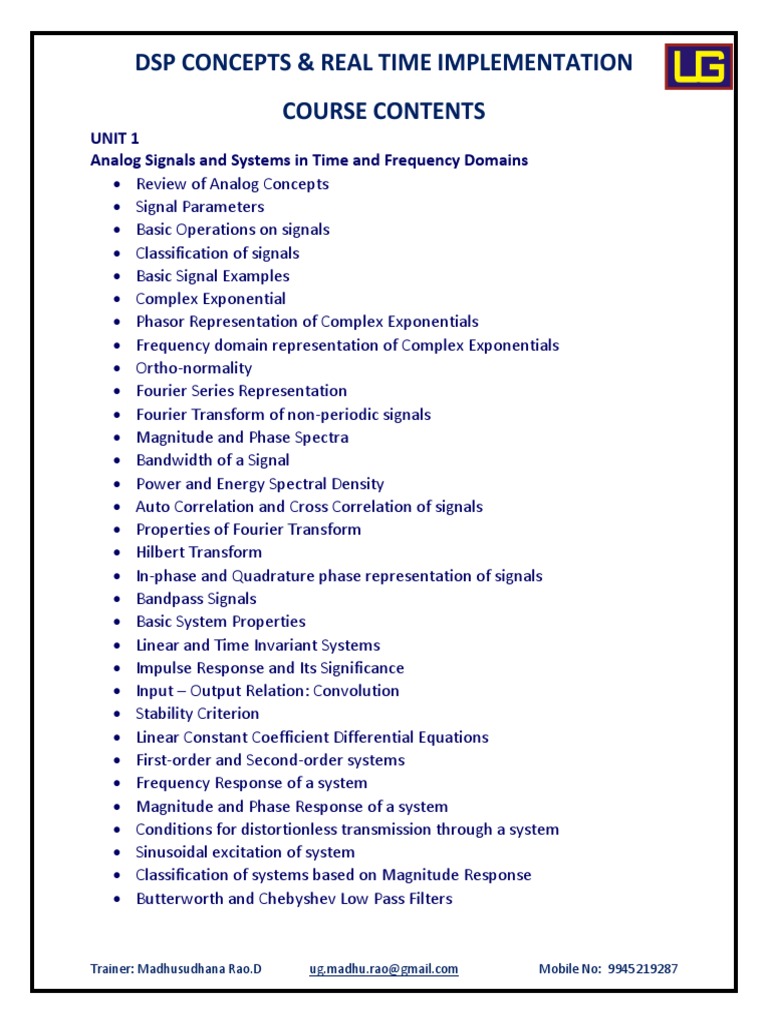 DSP Training Course Content | PDF | Digital Signal Processing | Central ...