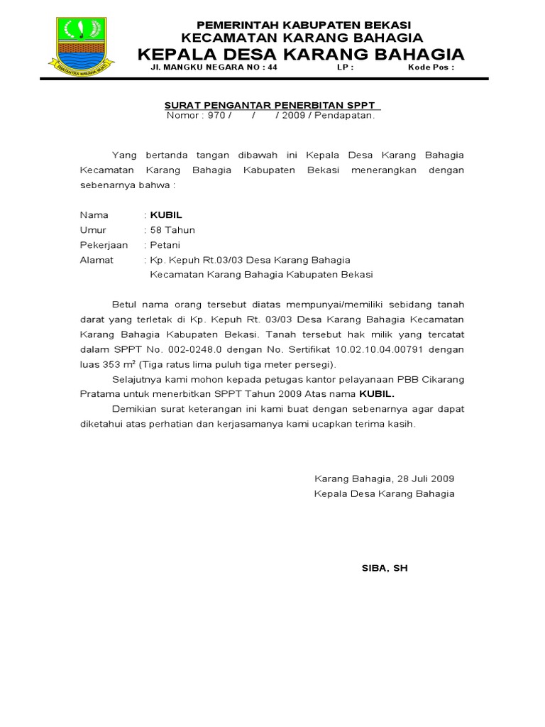 Surat Pengantar Penerbit SPPT | PDF
