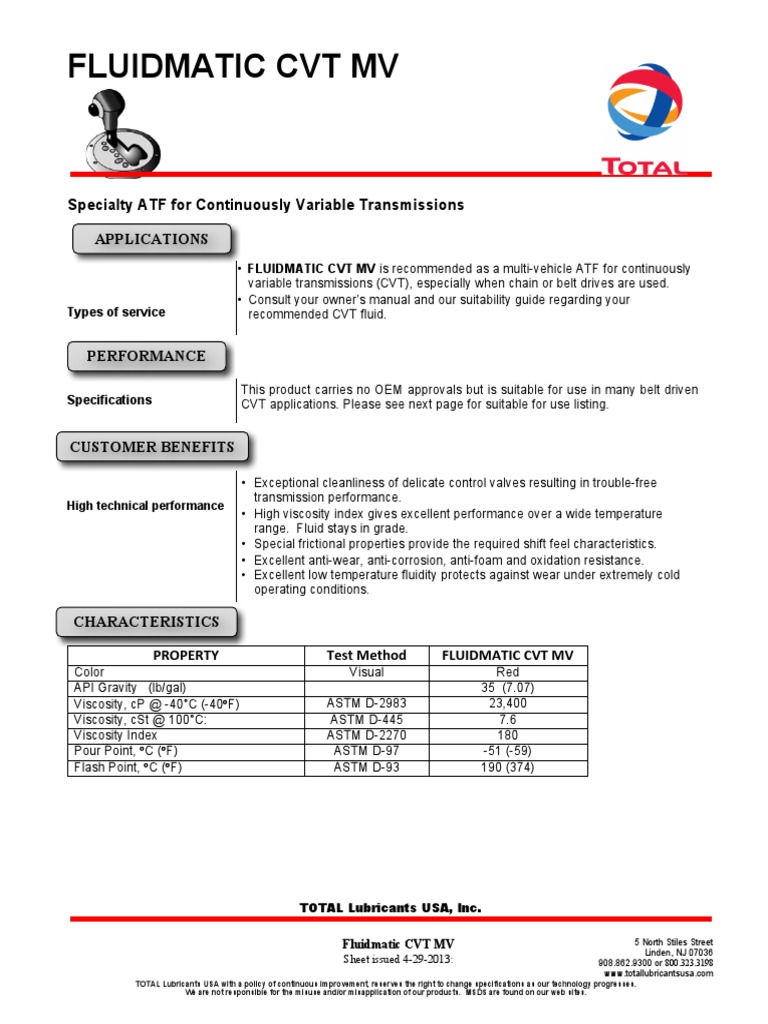 Fluidmatic CVT MV Pds | PDF | Viscosity | Vehicle Industry