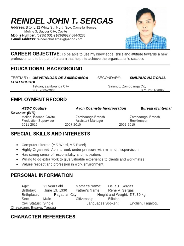 Resume of Reindel John T. Sergas | PDF