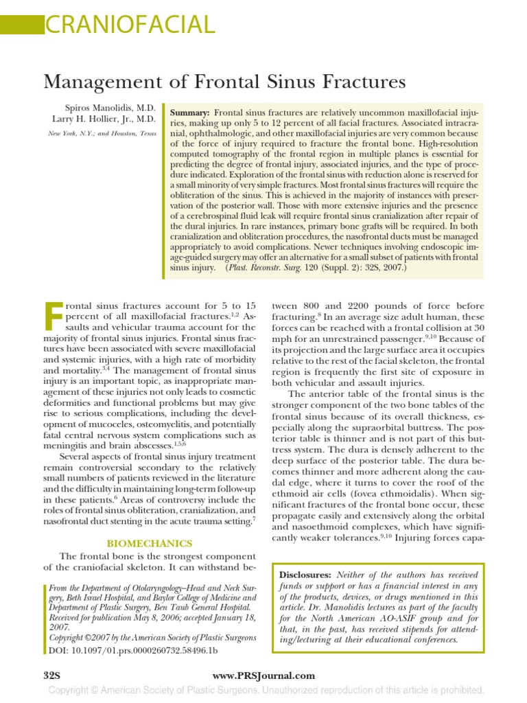Management of Frontal Sinus Fractures: Summary | PDF | Skull | Human ...