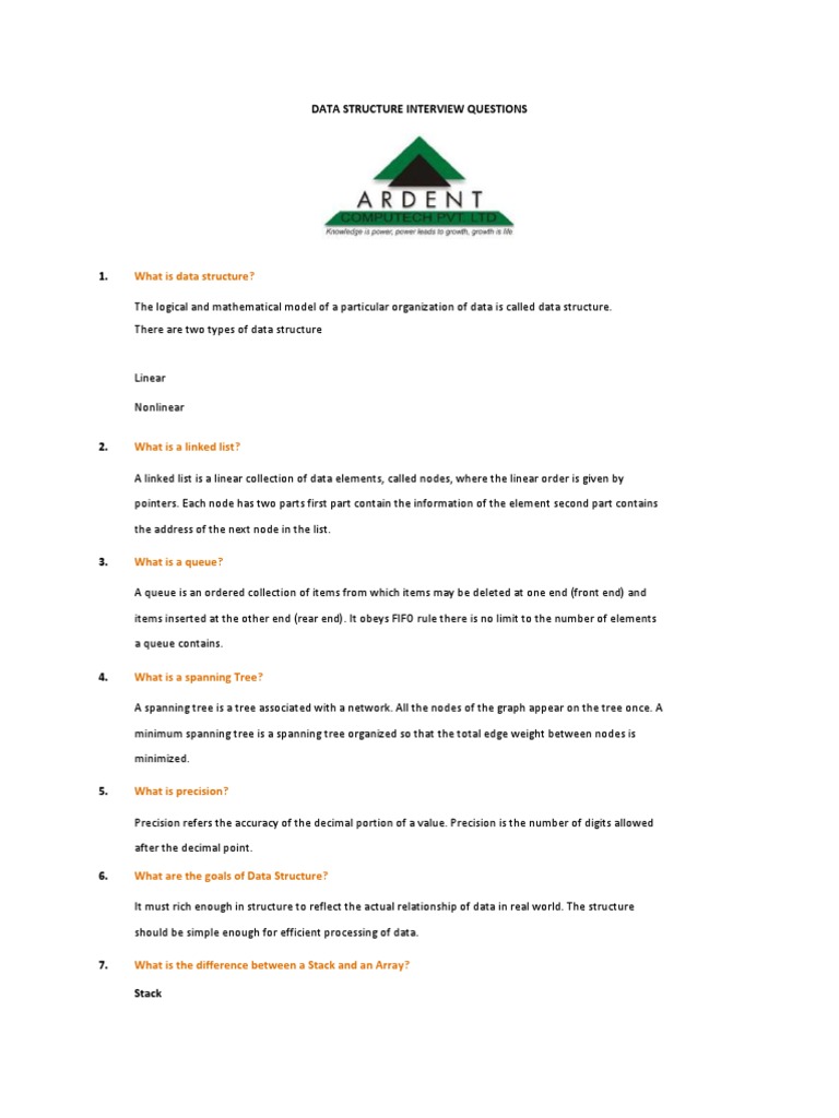 Data Structure Interview Questions PDF | PDF | Queue (Abstract Data ...