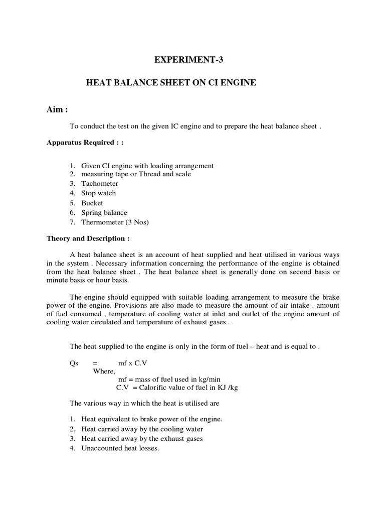 (235795183) Heat Balance Sheet On Ic Engine | PDF | Engines | Heat