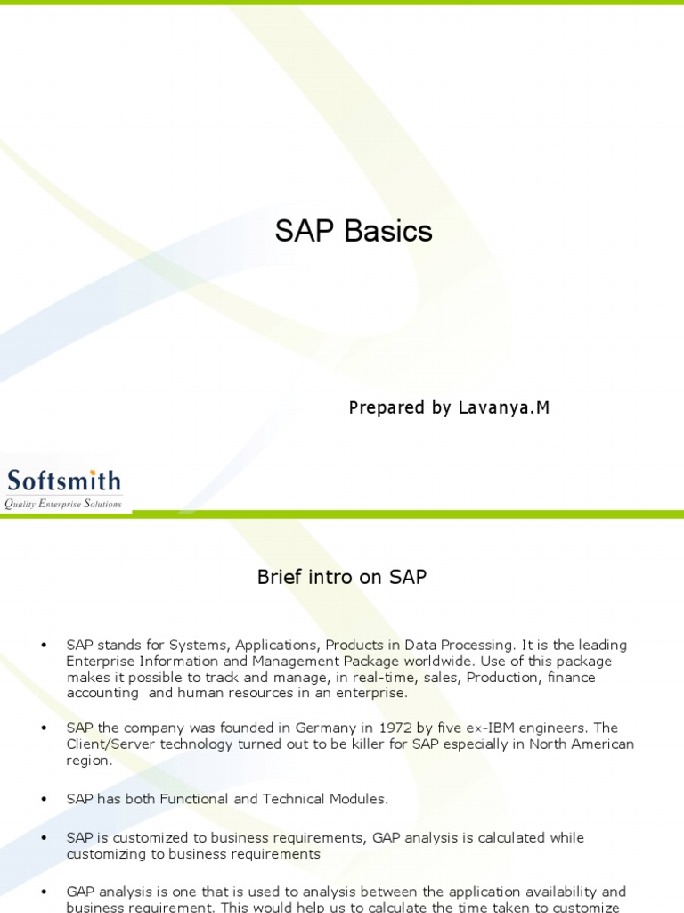 SAP Basics: Prepared by Lavanya.M | PDF | Sap Se | Logistics