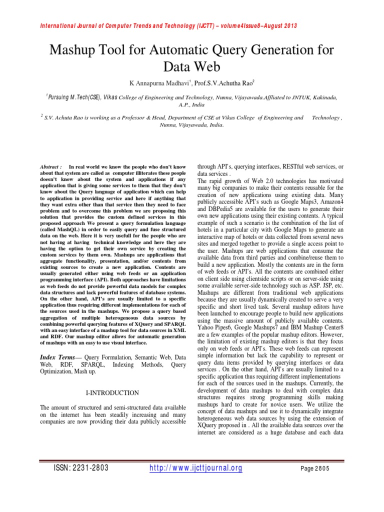 Mashup Tool For Automatic Query Generation For Data Web | PDF ...