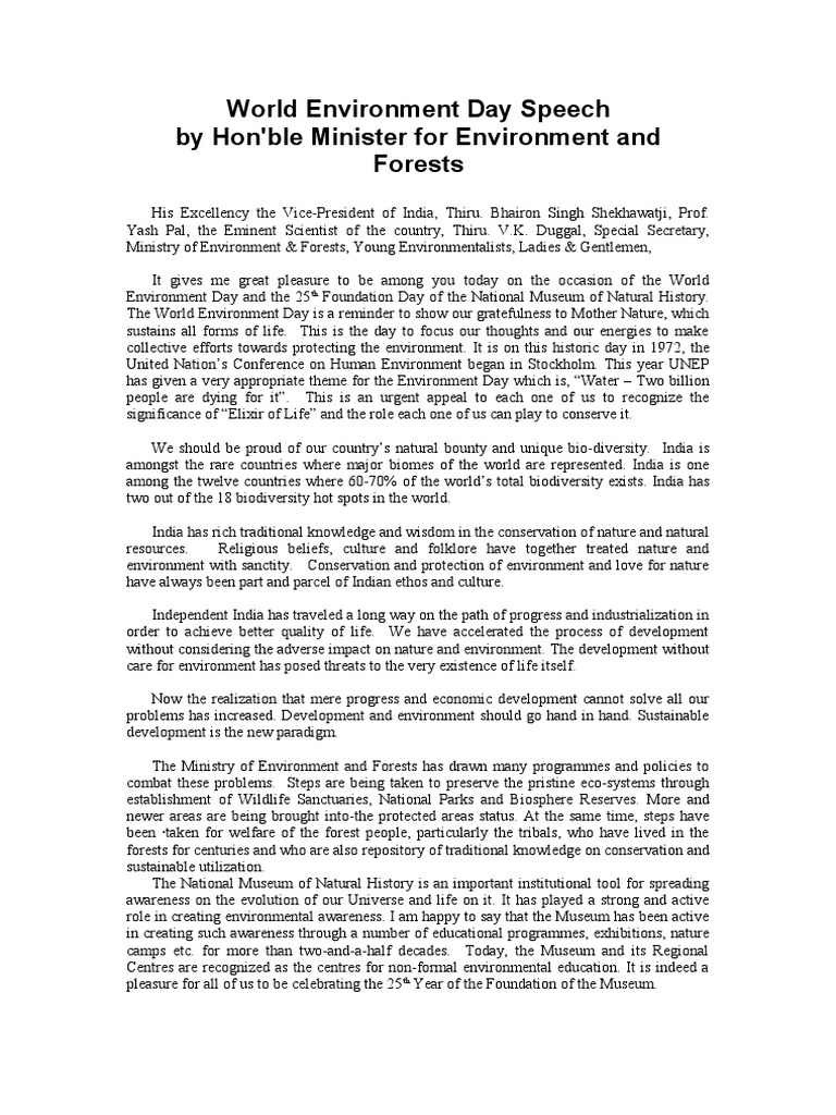 World Environment Day Speech | PDF | Nature